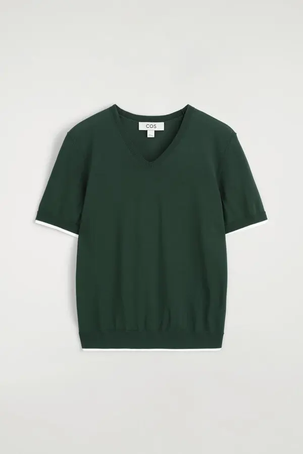 Cos Layered-detail Knitted V-neck T-shirt - Green