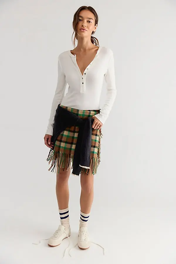 Rodebjer Aera Check Fringe Skirt