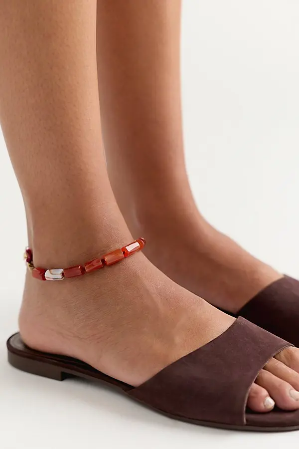 Free People Sarri Stone Anklet - Carnelian