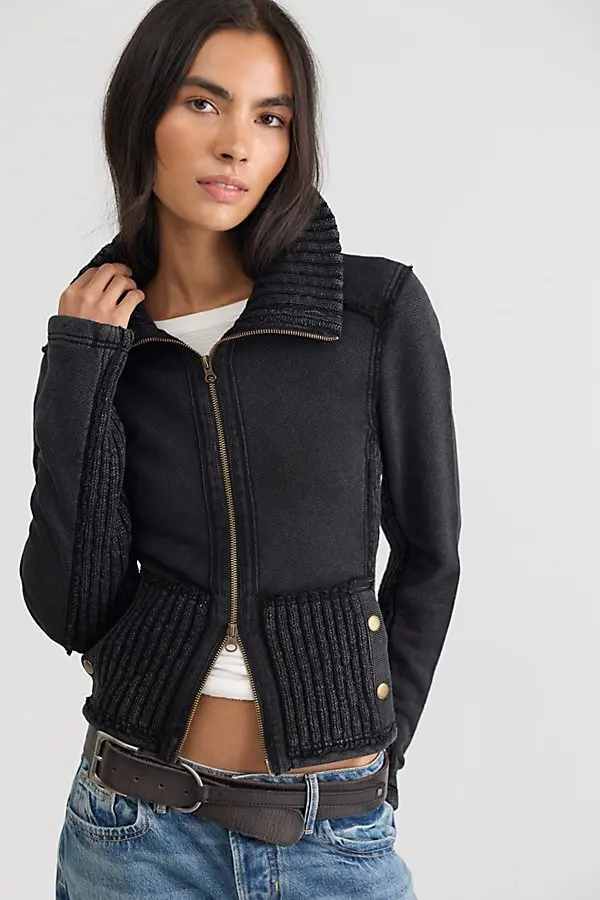Free People My Inn Zip-up - Black