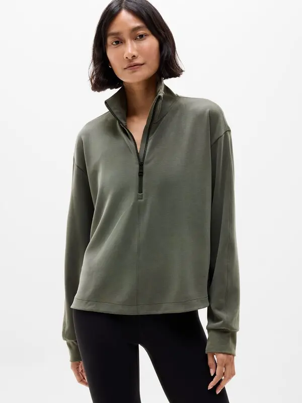 Athleta Seasoft Classic Quarter Zip Sweatshirt - Jungle