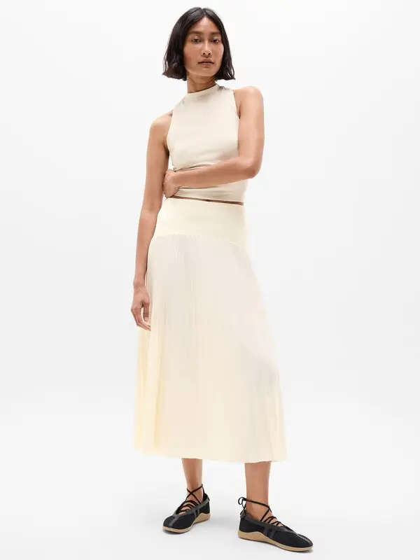 Athleta Featherweight Plissé Midi Skirt - Pearl