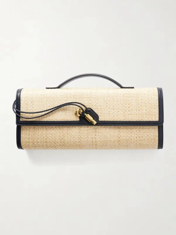 Bottega Veneta Andiamo Shaded Leather Trimmed Raffia Clutch - Neutrals