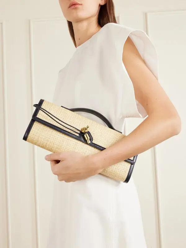 Bottega Veneta Andiamo" Clutch In Raffia With Leather Trim - Neutrals