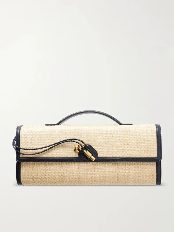Bottega Veneta Andiamo" Clutch In Raffia With Leather Trim - Neutrals