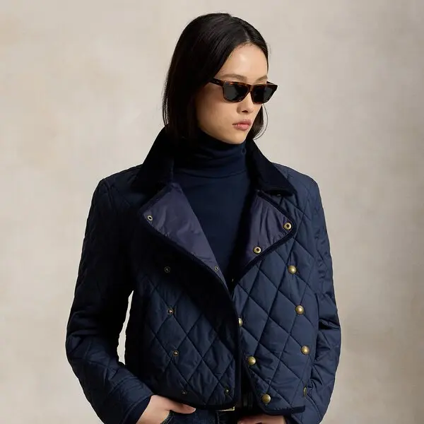 Ralph Lauren Double-breasted Quilted Jacket With Corduroy Trim - Rl Navy