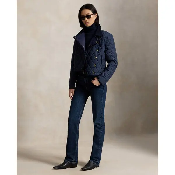 Ralph Lauren Double-breasted Quilted Jacket With Corduroy Trim - Rl Navy