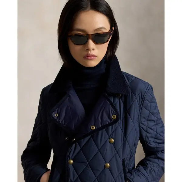 Ralph Lauren Double-breasted Quilted Jacket With Corduroy Trim - Rl Navy