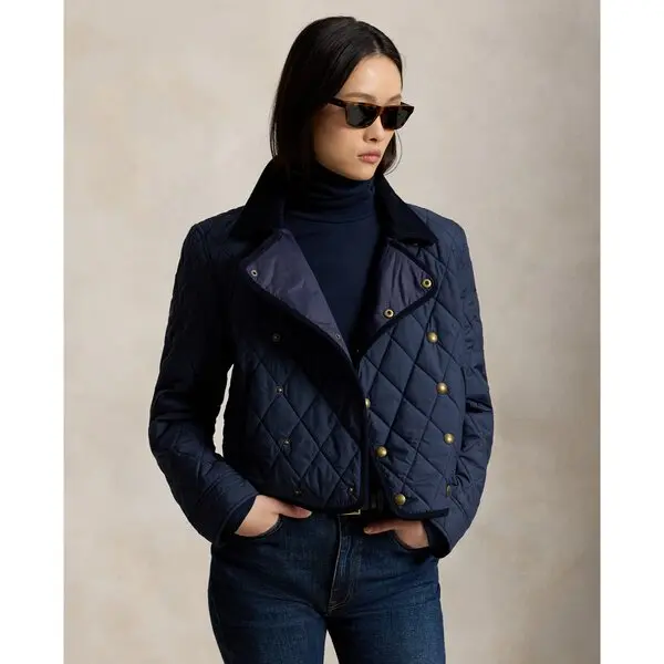 Ralph Lauren Double-breasted Quilted Jacket With Corduroy Trim - Rl Navy