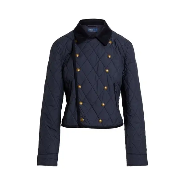 Ralph Lauren Double-breasted Quilted Jacket With Corduroy Trim - Rl Navy
