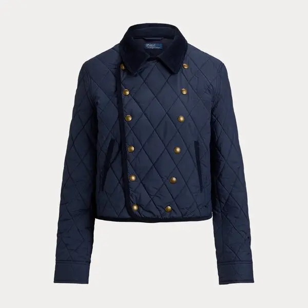 Ralph Lauren Double-breasted Quilted Jacket With Corduroy Trim - Rl Navy