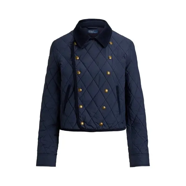 Ralph Lauren Double-breasted Quilted Jacket With Corduroy Trim - Rl Navy