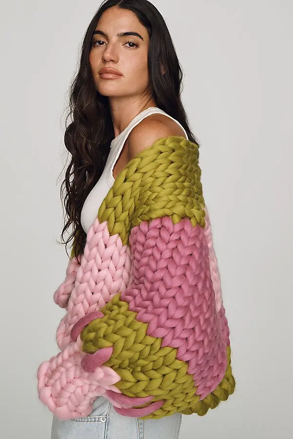 HOPE MACAULAY Noa Wool Chunky Knit Cardigan