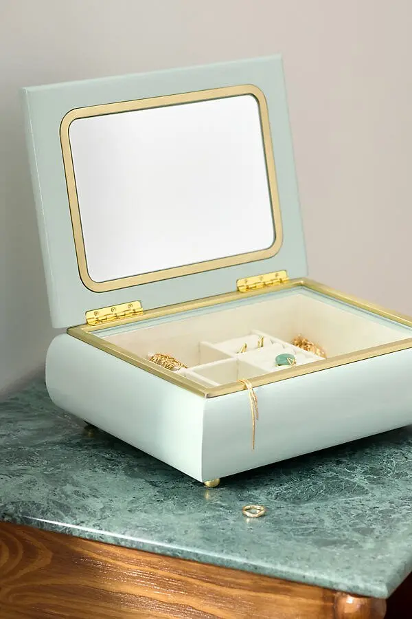 Anthropologie Mulberry Lacquered Jewelry Box - Duck Egg