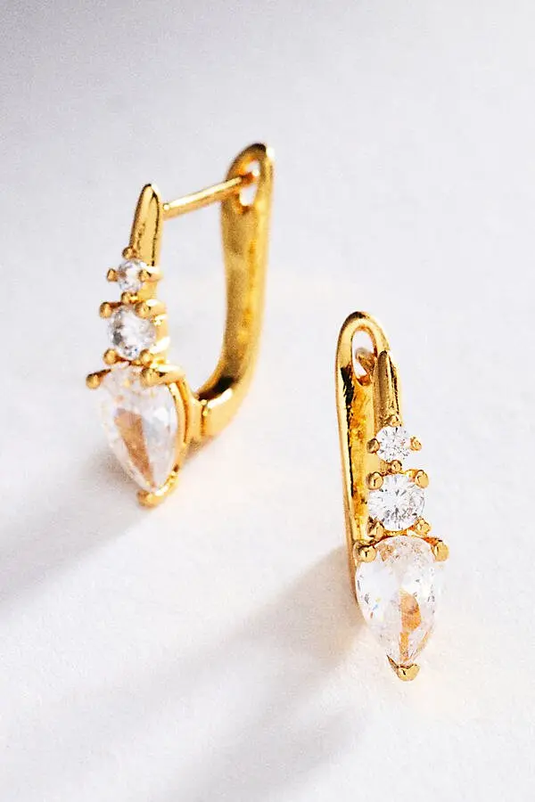 Anthropologie Pear-cut Gemstone Huggie Hoop Earrgs - Clear/gold