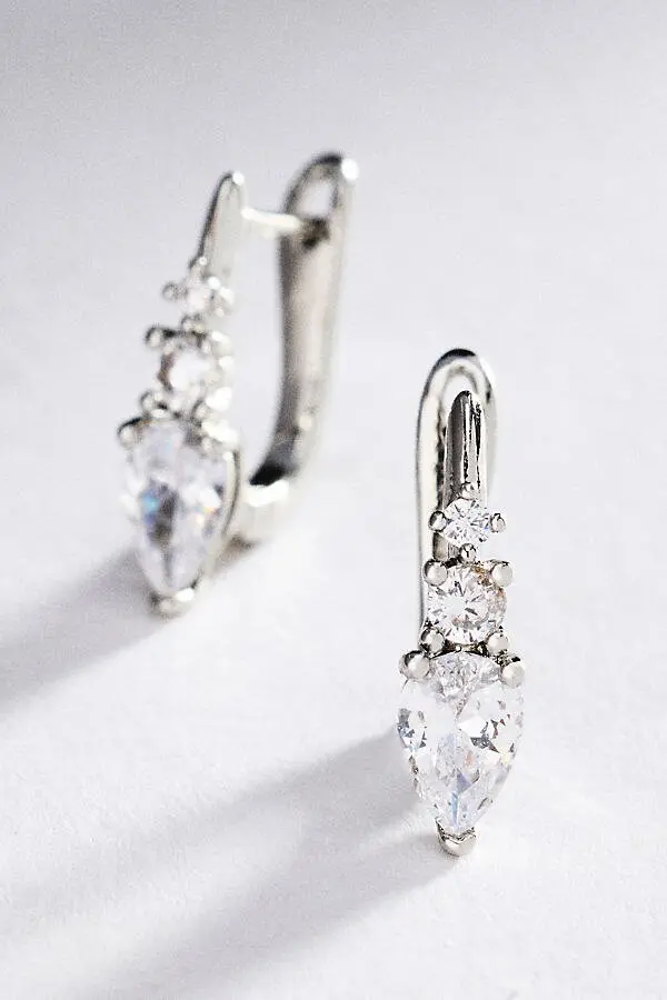 Anthropologie Pear-cut Gemstone Huggie Hoop Earrgs - Clear/silver