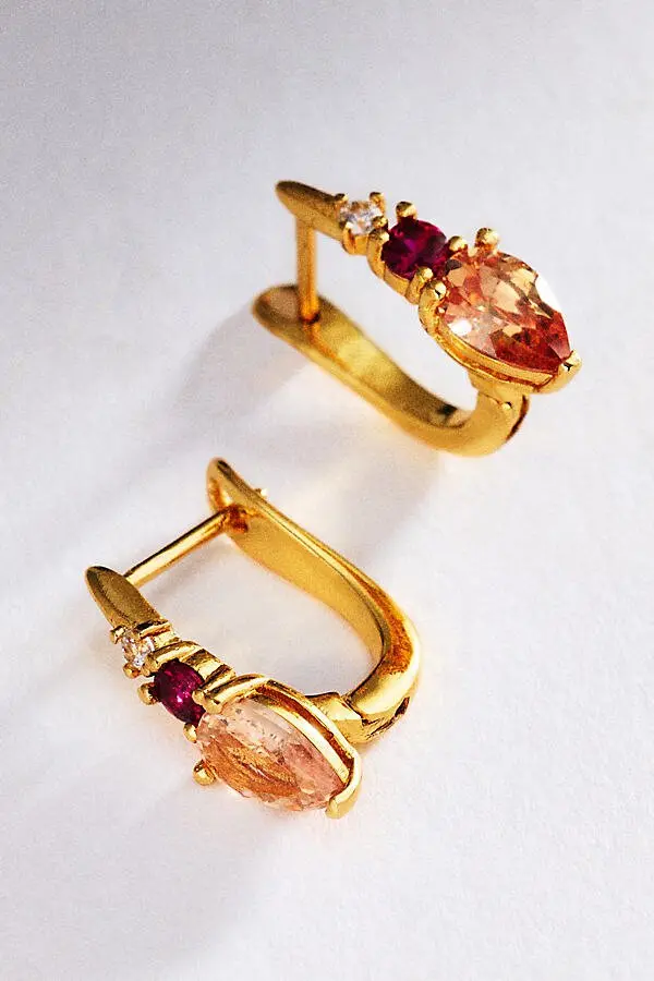 Anthropologie Pear-cut Gemstone Huggie Hoop Earrgs - Peach