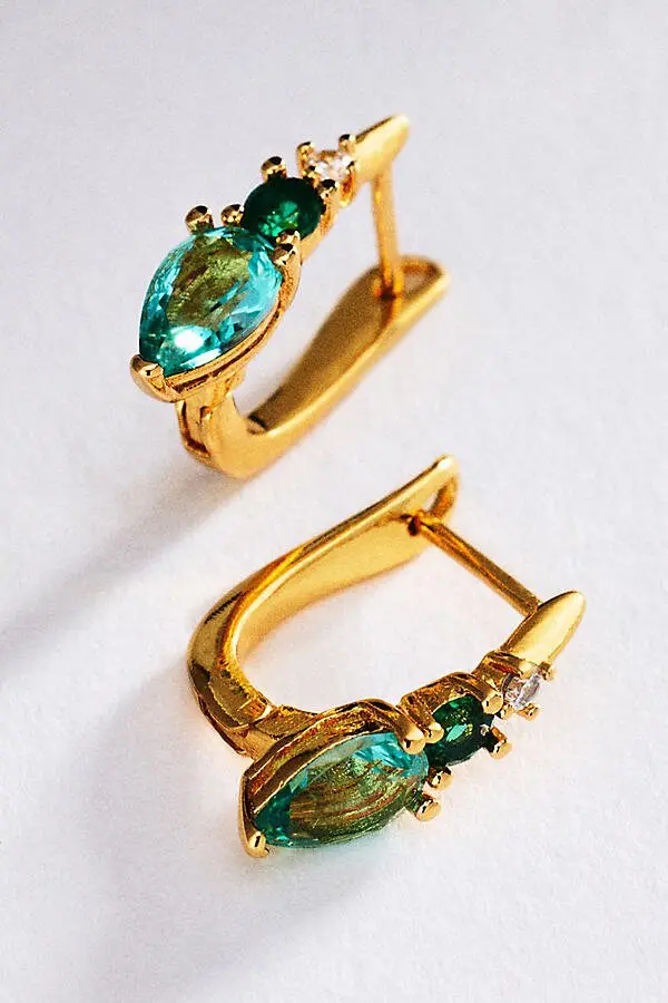 Anthropologie Pear-cut Gemstone Huggie Hoop Earrgs - Turquoise