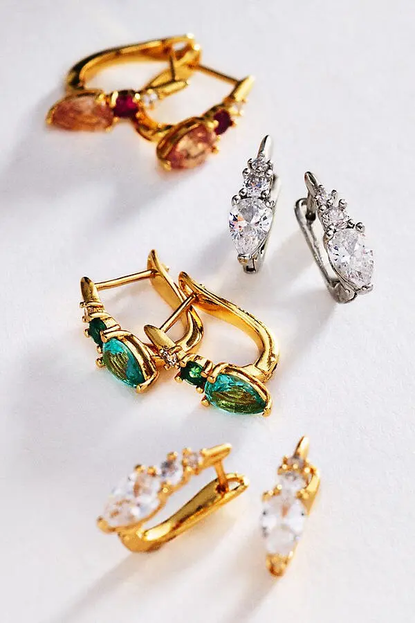 Anthropologie Pear-cut Gemstone Huggie Hoop Earrings - Turquoise