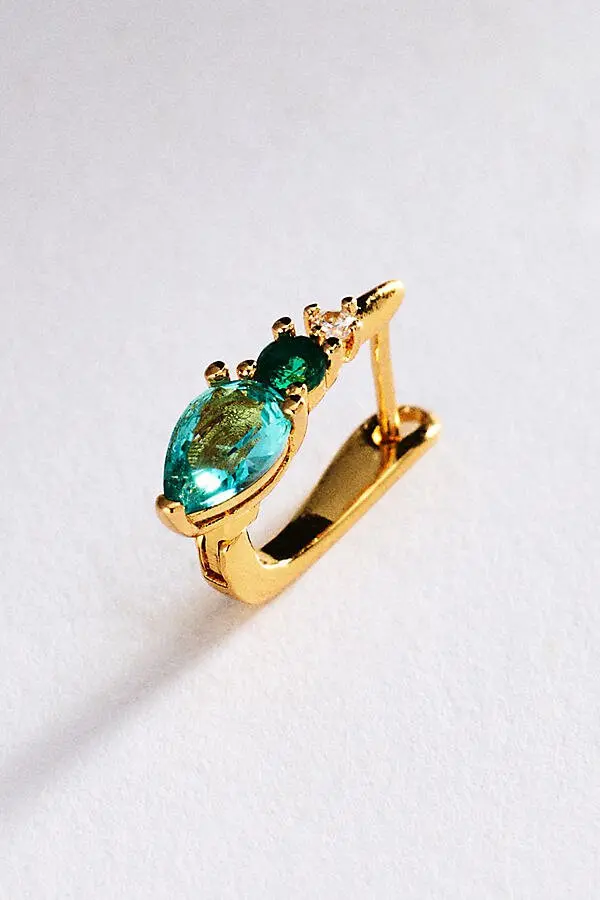 Anthropologie Pear-cut Gemstone Huggie Hoop Earrings - Turquoise