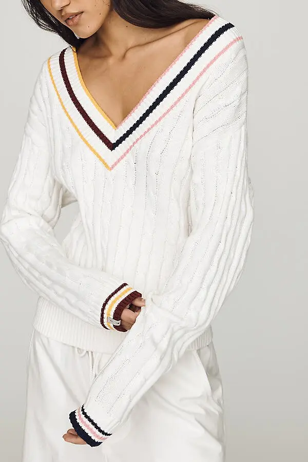 The Upside Josette Cable-knit V-neck Sweater