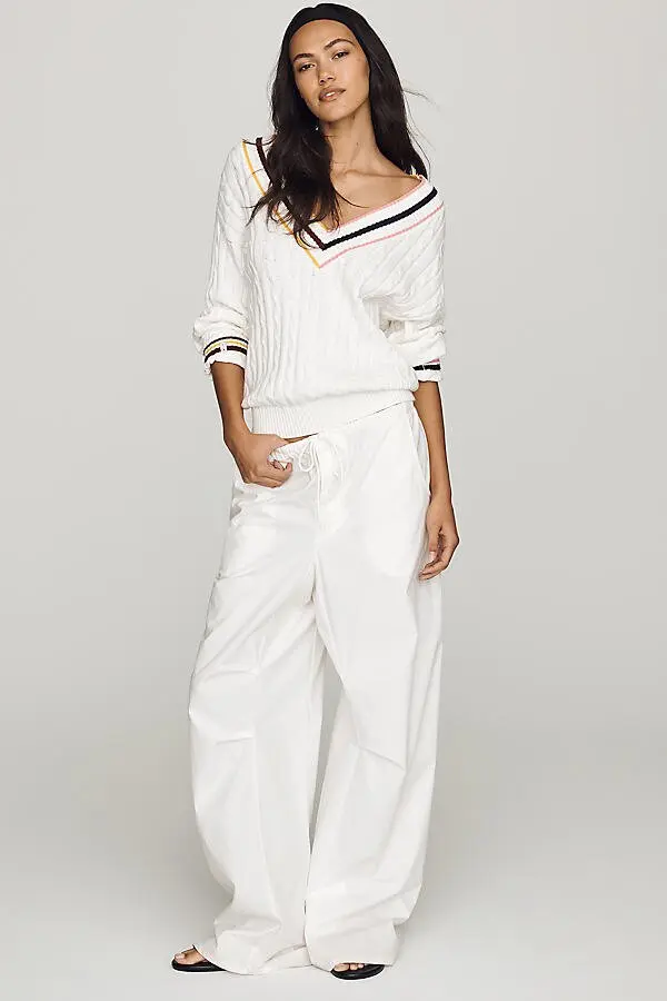 The Upside Josette Cable-knit V-neck Sweater