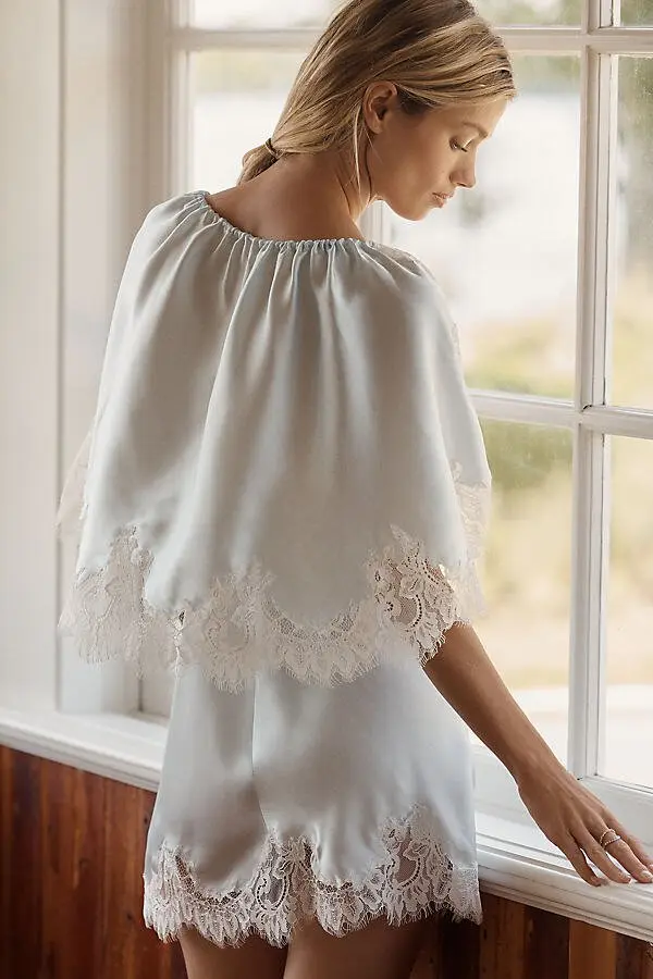 Bhldn Sat Lace Slip & Cape Set