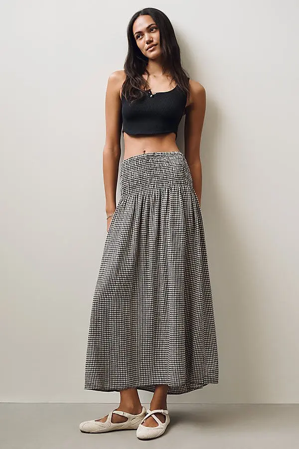 Z Supply Brooke Smocked-waist Midi Skirt - Black Pattern
