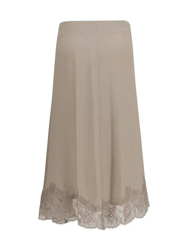 P.a.r.o.s.h Silk Blend Midi Skirt With Lace Hem - Cream