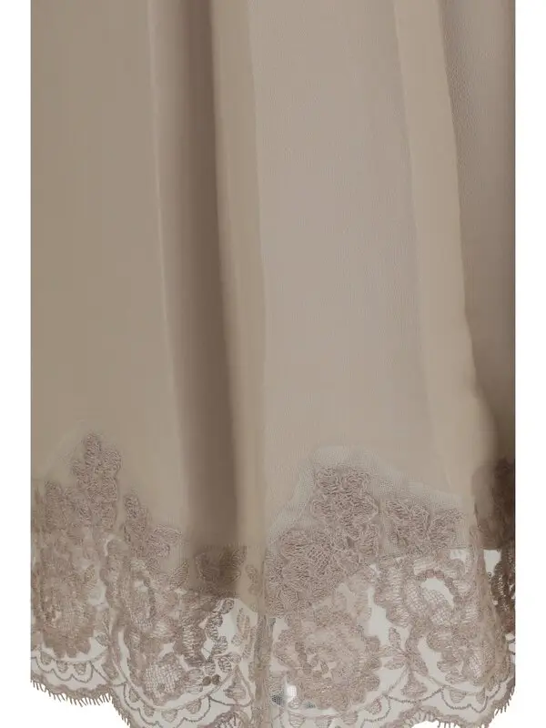 P.a.r.o.s.h Silk Blend Midi Skirt With Lace Hem - Cream