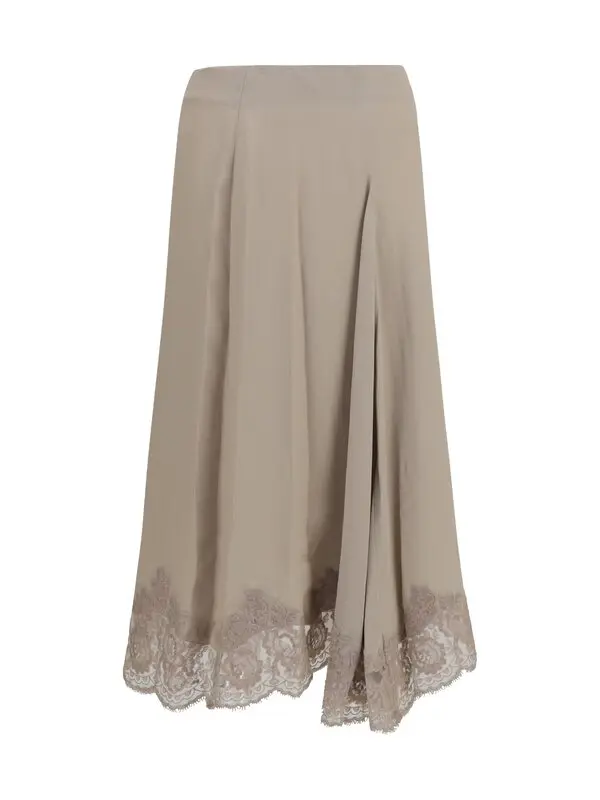 P.a.r.o.s.h Silk Blend Midi Skirt With Lace Hem - Cream