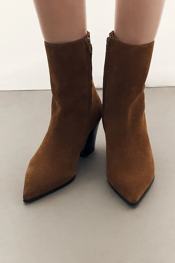 Jeffrey Campbell Joshua Tree Poted Toe Booties - Tan Suede