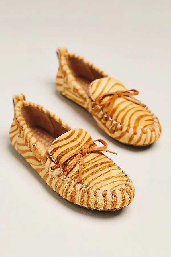 KELSI DAGGER BROOKLYN Suede Driver Flats With Bow Detailing - Zebra