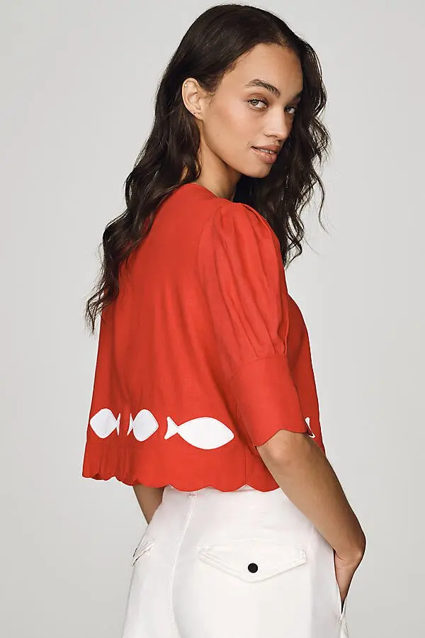 SISTER NEW YORK Scalloped Fish Tie-front Top