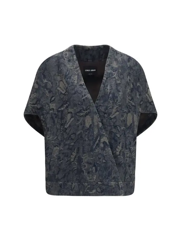 Giorgio Armani Jacket In Oversized Floral Jacquard Denim - Blue