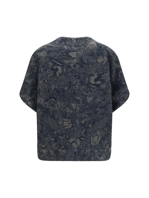 Giorgio Armani Oversized Floral Jacquard Denim Jacket - Blue