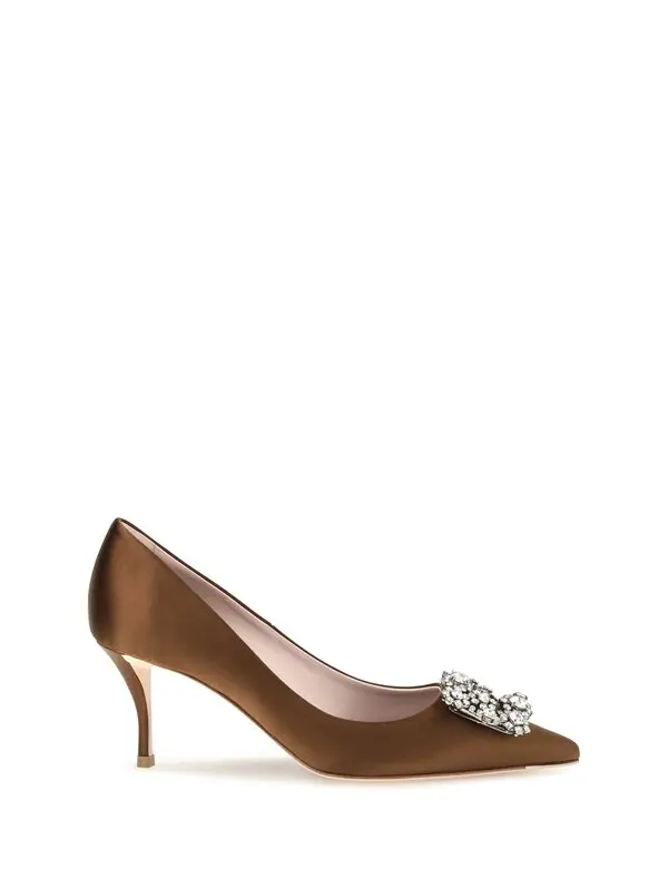 ROGER VIVIER Efflorescence Satin Pumps With Crystal Embellishments - Brown