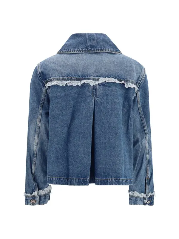 GANNI Rigid Denim Jacket With Lace Trim - Blue