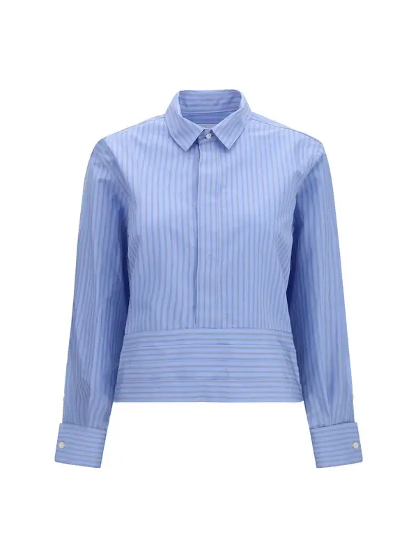 Sacai Cotton Poplin Shirt With Belt - Blue
