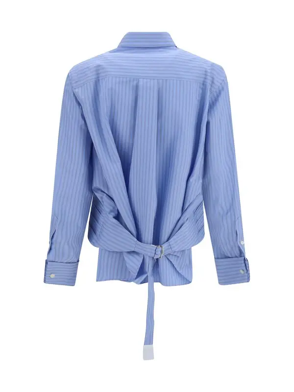 Sacai Cotton Poplin Cropped Shirt With Belt - Blue