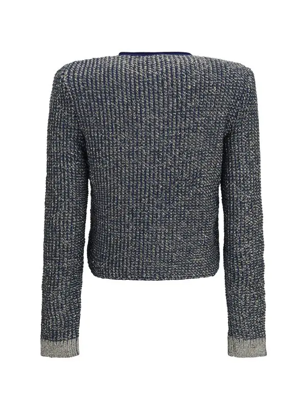 Balmain Quilted Sequin Cardigan With Decorative Buttons - Blue
