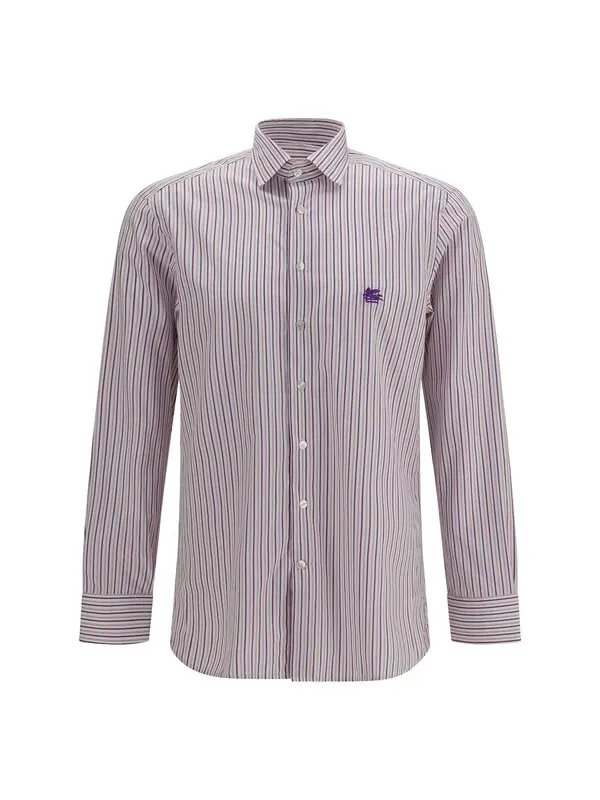 Etro Roma Striped Cotton Shirt With Pegaso Logo - Multicolor