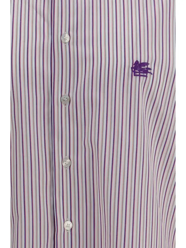 Etro Roma Striped Cotton Shirt With Pegaso Logo - Multicolor