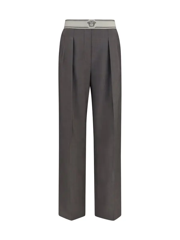 Versace Wool And Mohair Straight Leg Pants With Medusa Jacquard - Gray