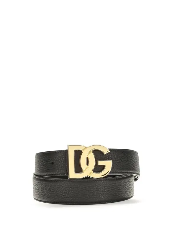Dolce & Gabbana Calfskin Leather Belt With Interlocking Dg Buckle - Black