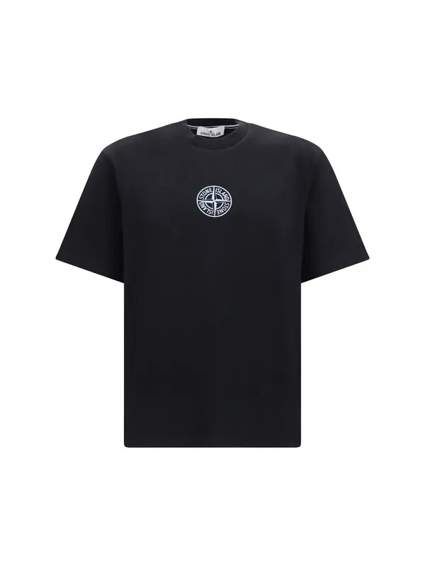 Stone Island Cotton Jersey T-shirt With Central Logo - Black