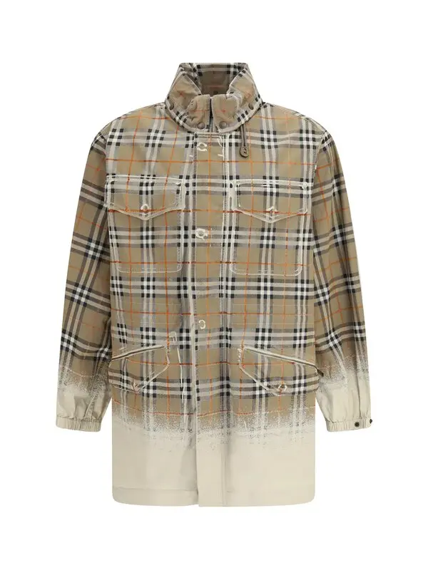 Burberry Gabardine Parka With Faded Check Print