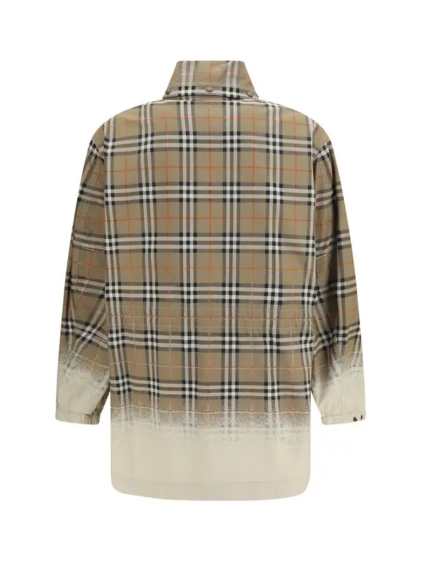 Burberry Gabardine Parka With Faded Check Print