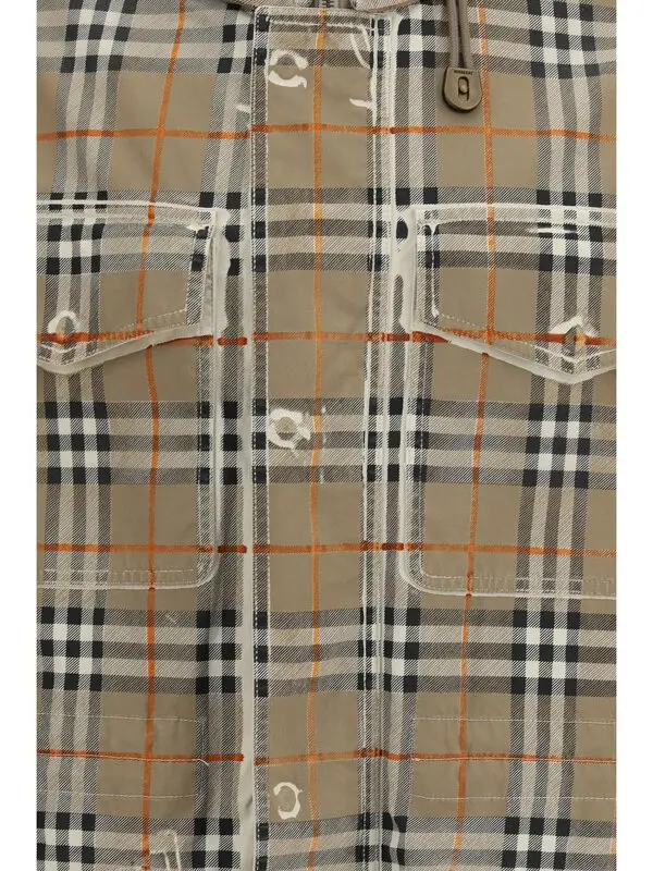 Burberry Gabardine Parka With Faded Check Print
