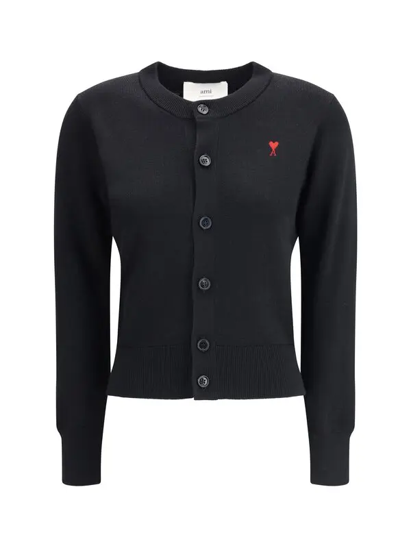 AMI Paris De Coeur Merino Wool Cardigan - Black
